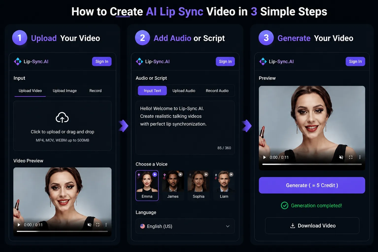 Lip Sync AI - Free AI Lip Sync Video Generator Online (No Sign-Up)
